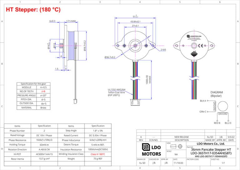 LDO-36STH17-0354AH(G8T) Pancake Stepper Motor - Unique Prints